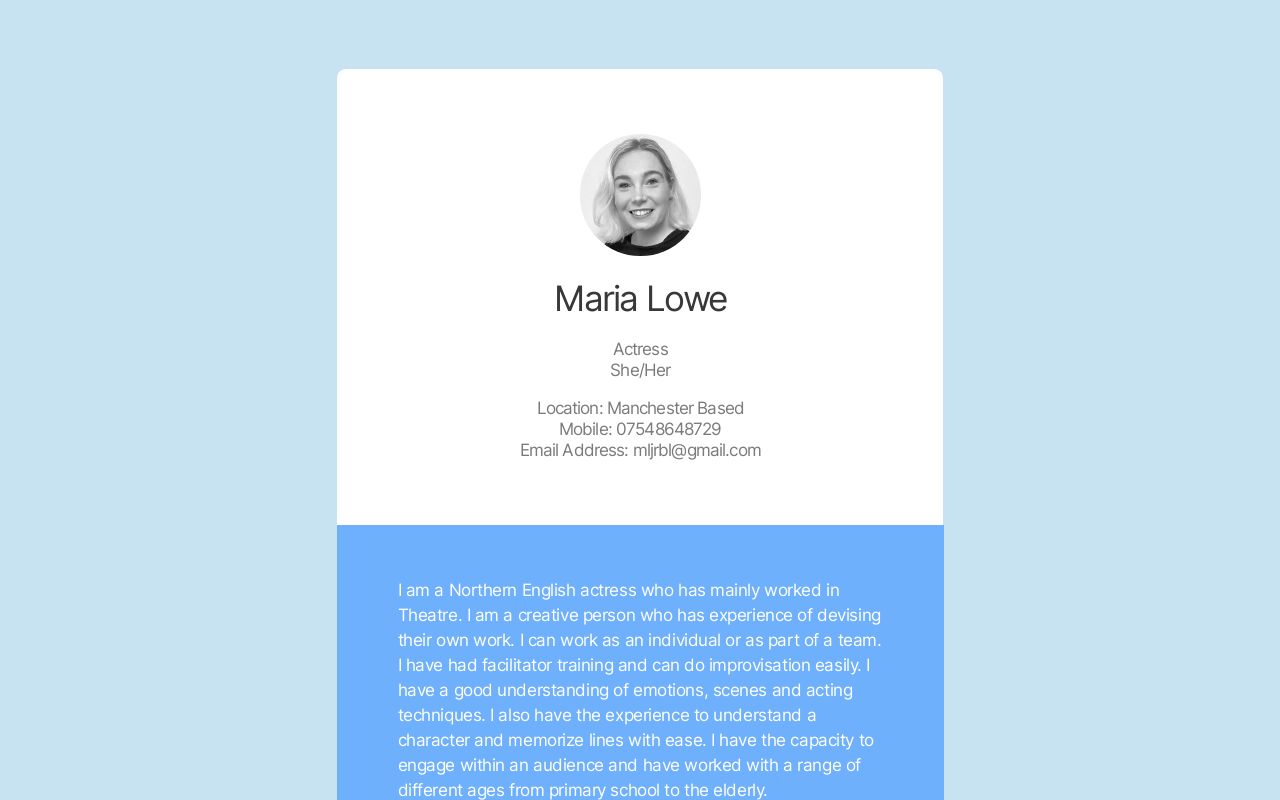Maria Lowe - Actors CV